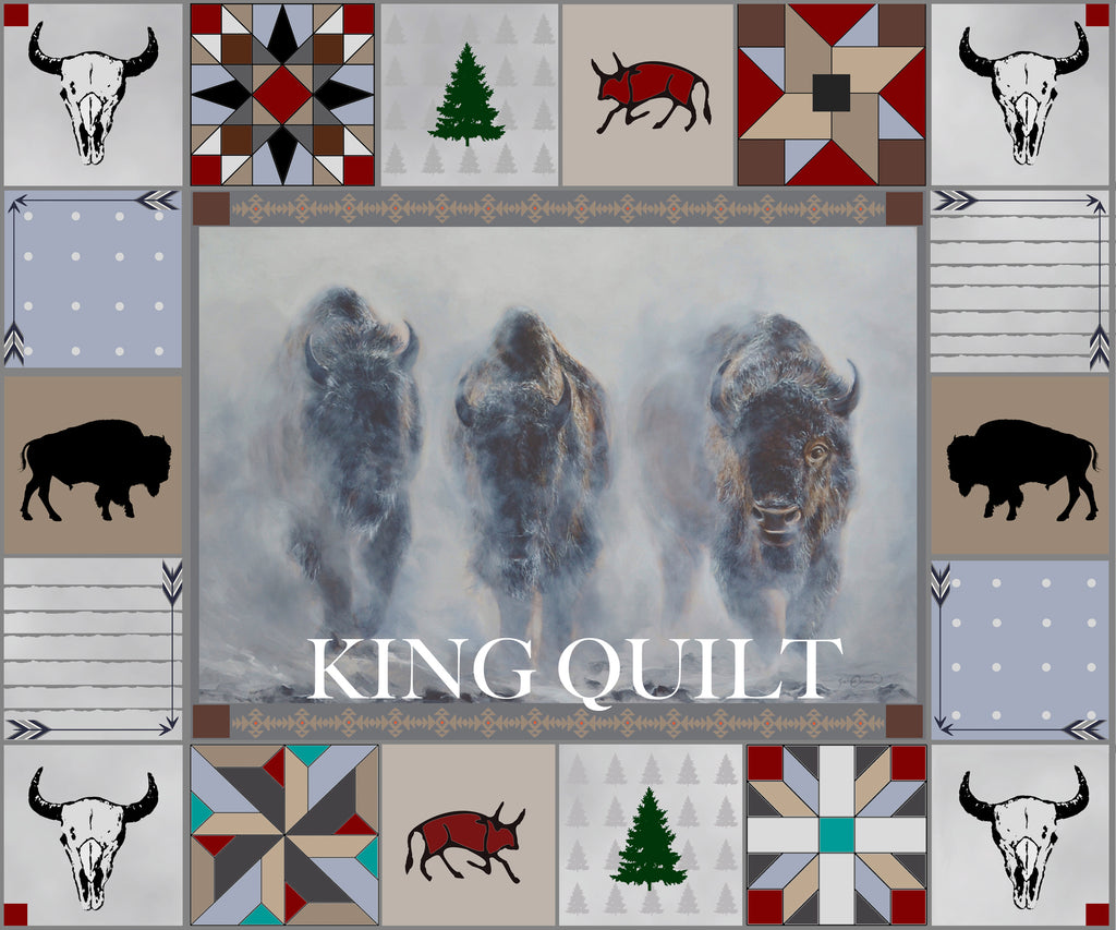 Western Bison Buffalo Rustic Bed Quilt Set w/ 2 Shams – James Corwin ...