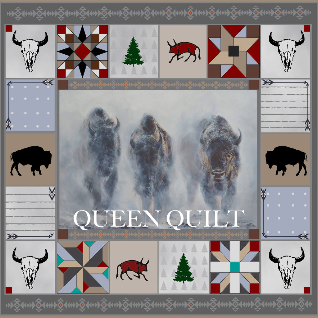 Western Bison Buffalo Rustic Bed Quilt Set w/ 2 Shams – James Corwin ...